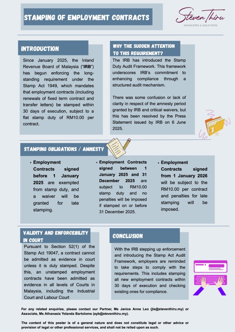 Stamping of Employment Contracts – Steven Thiru – Malaysia Law Firm